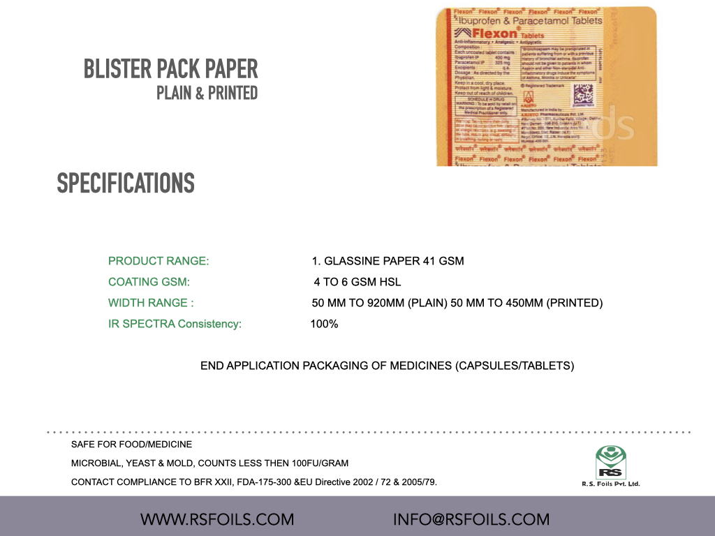 BLISTER PACK PAPER (PLAIN & PRINTED) | R.S. Foils Pvt Ltd | CPHI Online